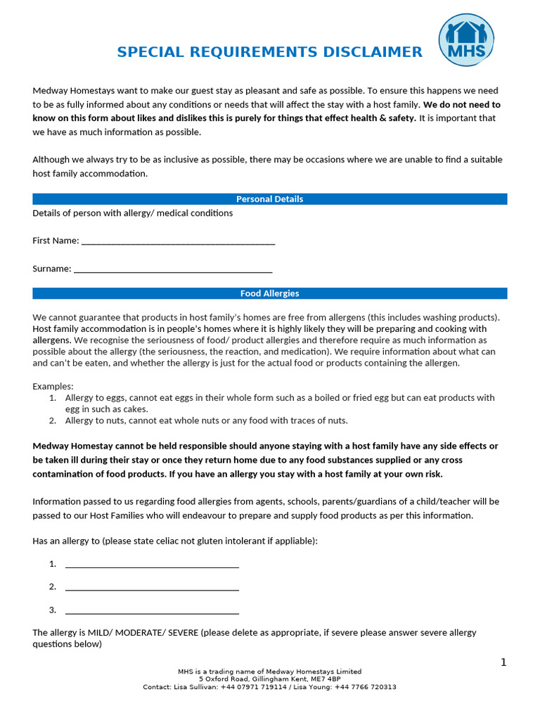 Special Requirements - Disclaimer (1) | PDF | Allergy | Allergen