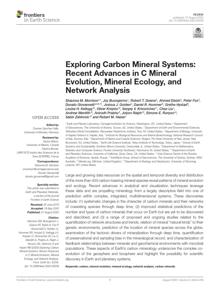 Exploring Carbon Mineral Systems - Recent Advances in C Mineral Evolution, Mineral Ecology, and ...
