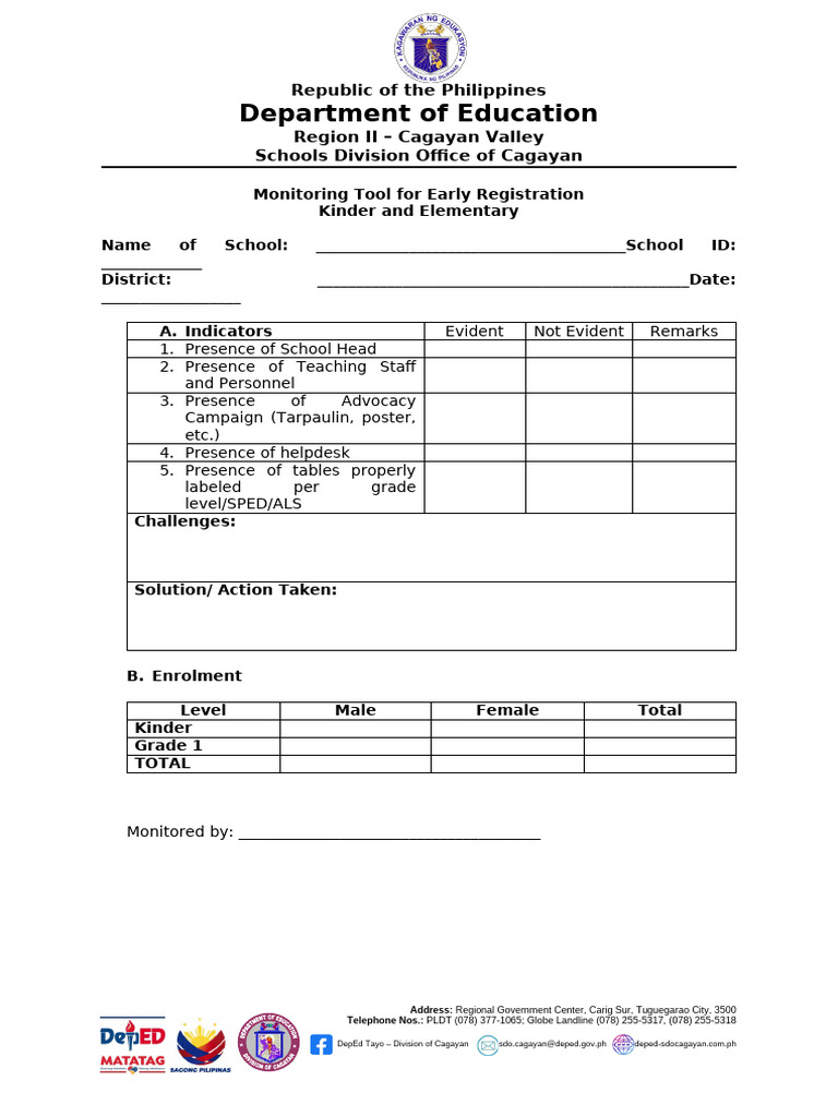 Early Registration Monitoring Tool for Schools | PDF