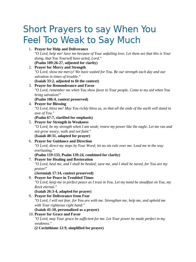 Short Prayers To Say When You Feel Too Weak To Say Much | PDF | Prayer ...