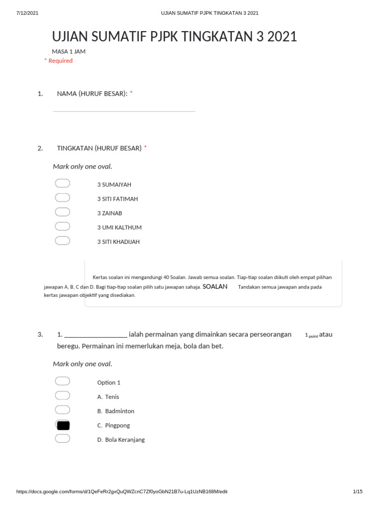 SOALAN PPT PJPK TING 3 | PDF