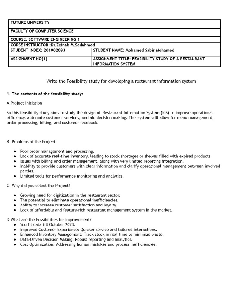 ASSIGNMENT 1 SWE1.docx | PDF | Feasibility Study | System