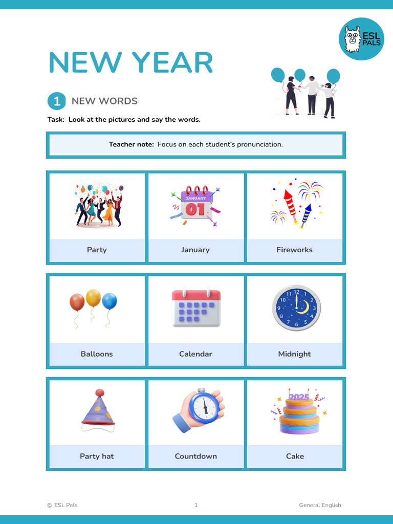 New Year Vocabulary Activities for ESL | PDF