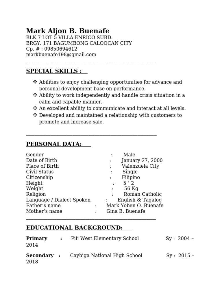 Mark Aljon Resume | PDF