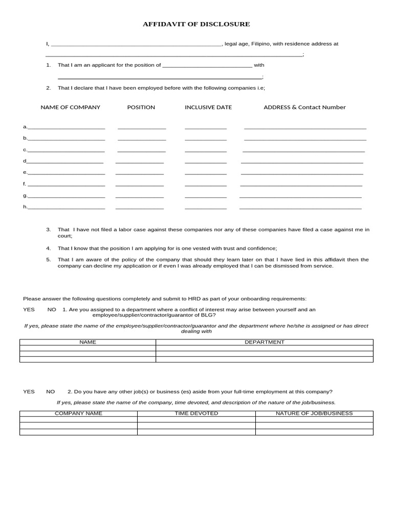 Affidavit of Disclosure | PDF | Justice | Crime & Violence