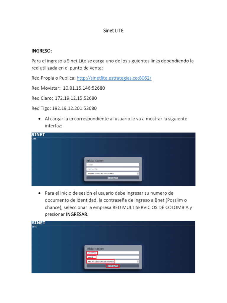 Manual Sinet LITE RMC | PDF | Informática