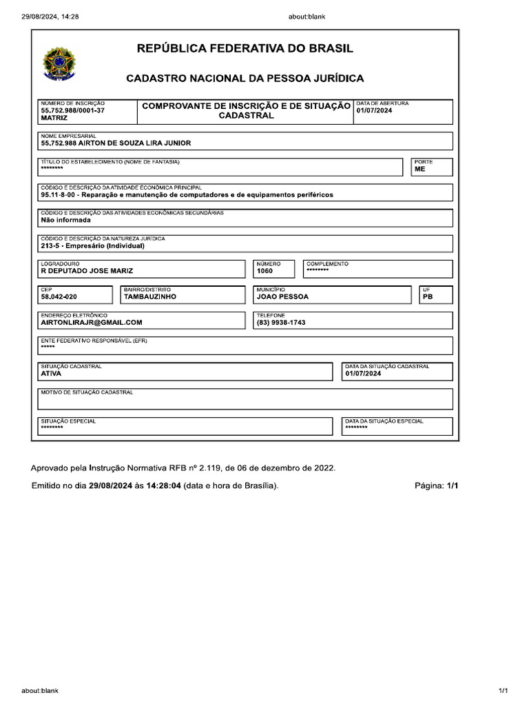 Comprovante CNPJ | PDF