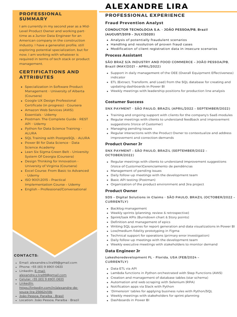 Alexandre Lira - CV | PDF | Scrum (Software Development) | Sql
