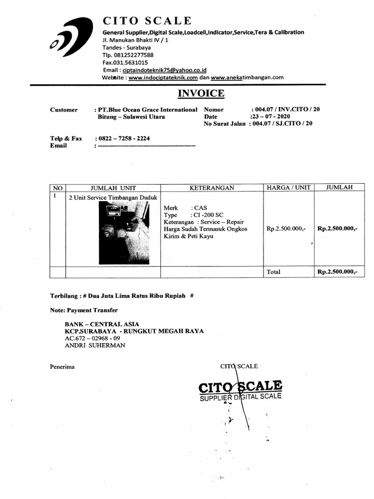 Invoice for Service - PT. Blue Ocean | PDF
