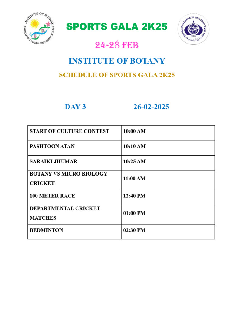 Sports Gala 2k25 - Schedule 26 Feb | PDF