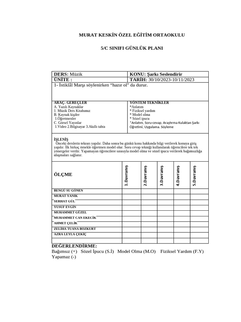 5C Günlük Plan | PDF