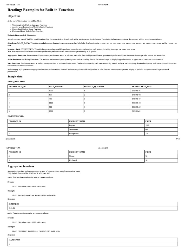 SQL - Built in | PDF