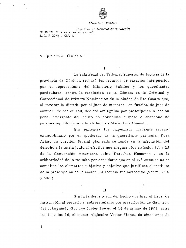 F.294-47-Funes CSJN | PDF | Caso de ley | Estatuto de limitaciones