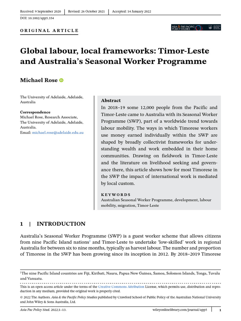 Global Labour Local Frameworks Timor | PDF | East Timor | Human Migration