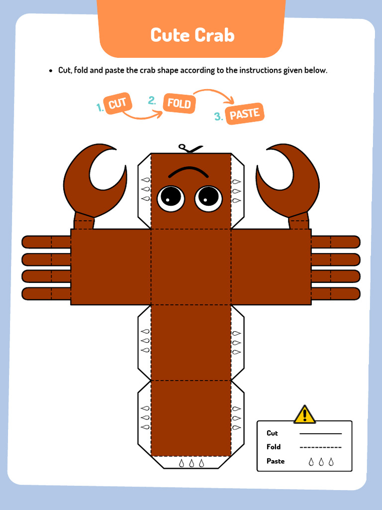 Blue Orange Cute Cut Fold Paste Crab Worksheet | PDF