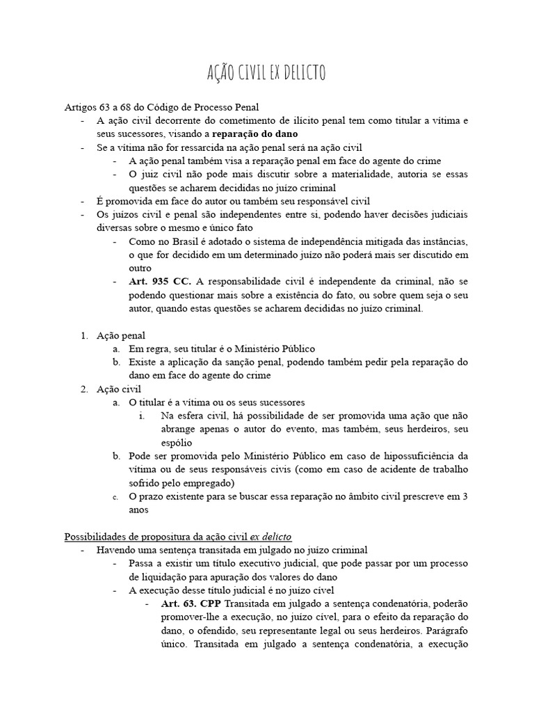 Ação Civil Ex Delicto: Regras e Procedimentos | PDF | Sentença ...