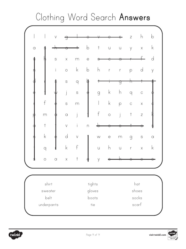 Clothes Word Search-9 | PDF
