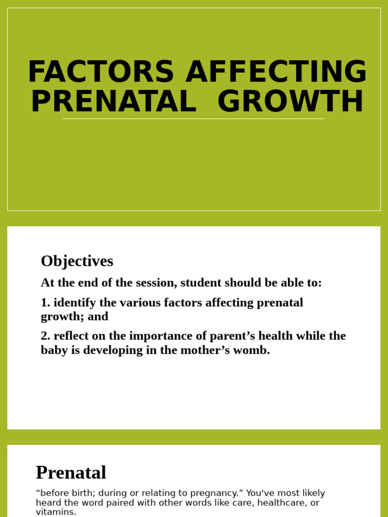 Factors Affecting Prenatal Growth Report | PDF | Prenatal Development ...