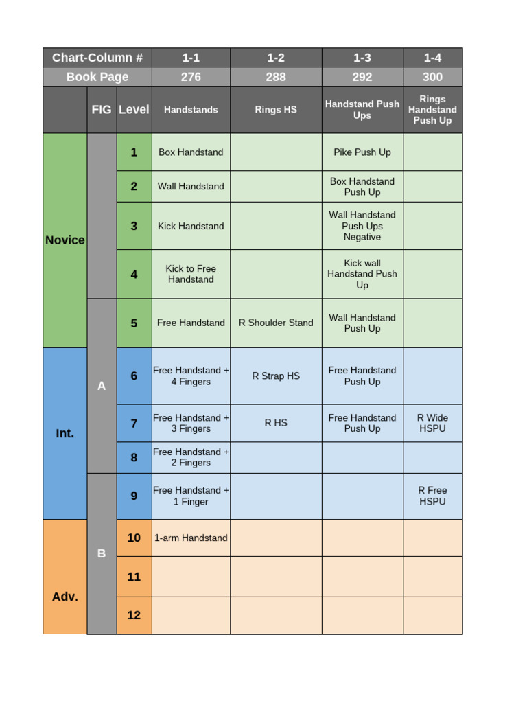 Advanced Gymnastics Skills Chart | PDF