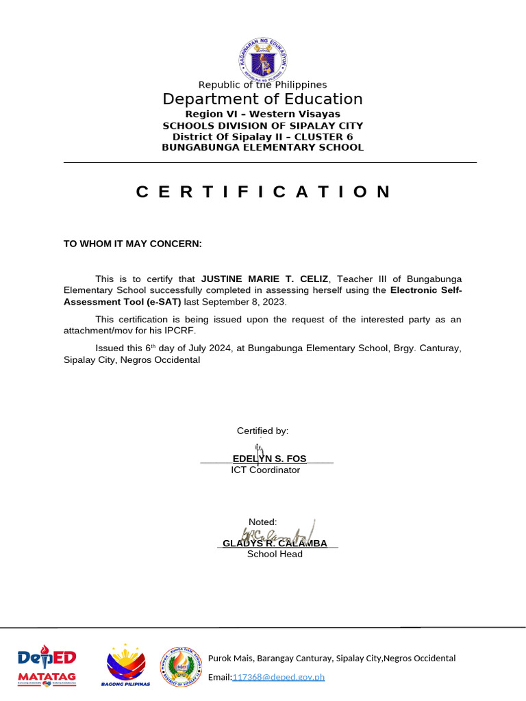 Certification From The Ict Coor Esat | PDF