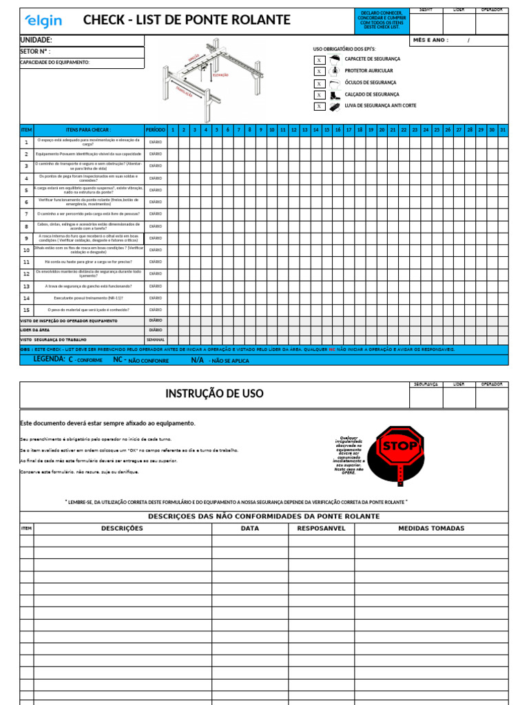 Check - List Diario Da Ponte Rolante e Das Cintas de Carga | PDF | Vestir-se | Atrito