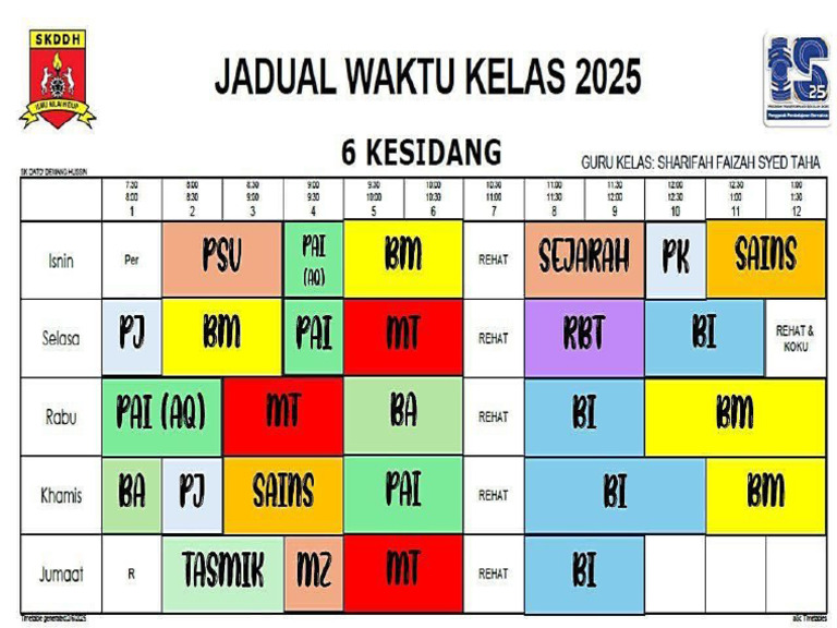 JADUAL WAKTU 6K | PDF