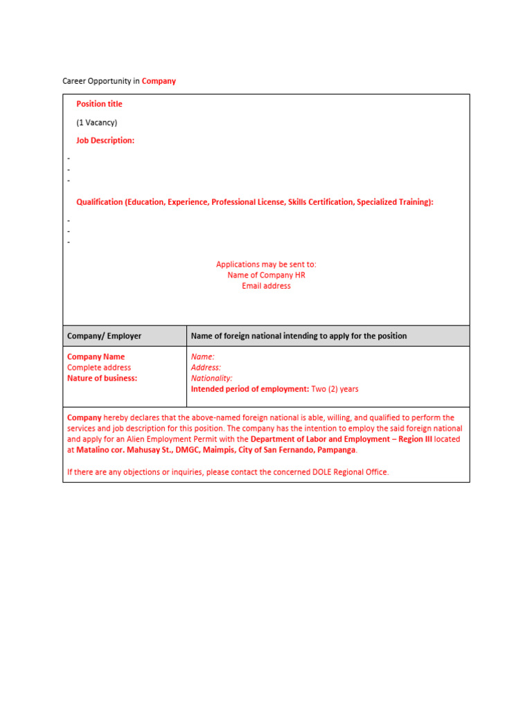 Job Ad - Template | PDF