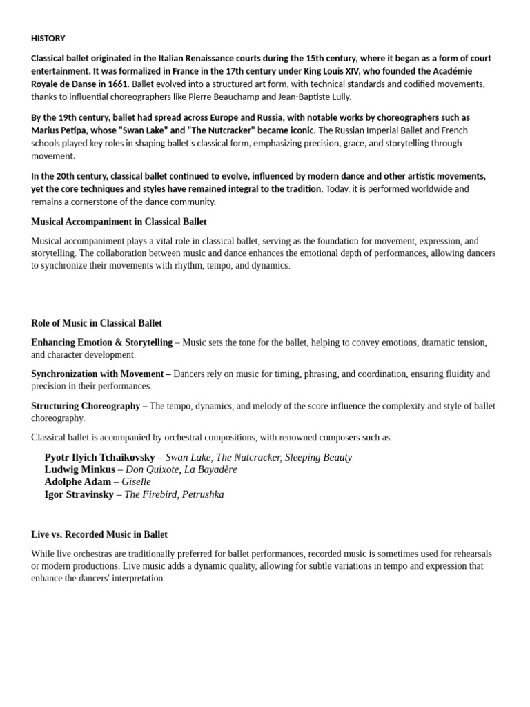 CLASSICAL BALLET | PDF | Ballet | Dances