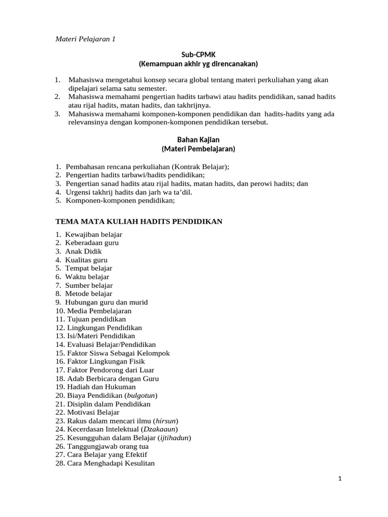 Pertemuan Ke-1 (Kontrak Mata Kuliah) | PDF