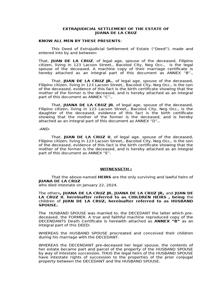 Extra Judicial Settlement of Estate With Waiver of Rights Template ...