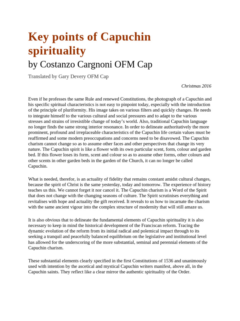 Key Points of Capuchin Spirituality | PDF | Penance | Prayer