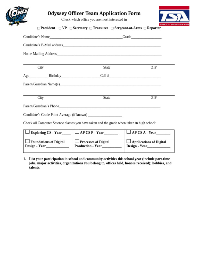 2023 2024 - Odyssey TSA Officer Application Form | PDF | Parliamentary ...