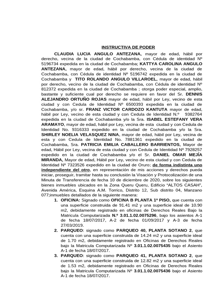 Instructiva de Poder A 108 Claudia Lucia Angulo | PDF