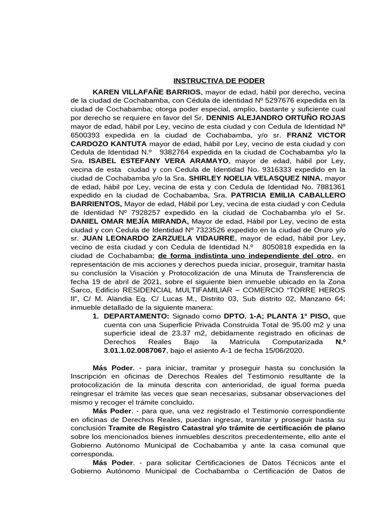 Instructiva de Poder A 117 Karen Villafañe Barrios | PDF