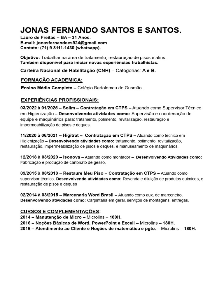Jonas - Curriculo. | PDF