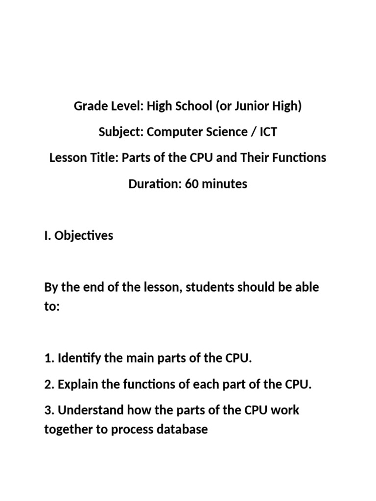 Detailed Lesson - JHS - Ict | PDF | Central Processing Unit | Office Equipment