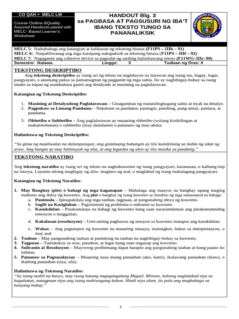 4th-Quarter Lesson-3 Pagbasa | PDF