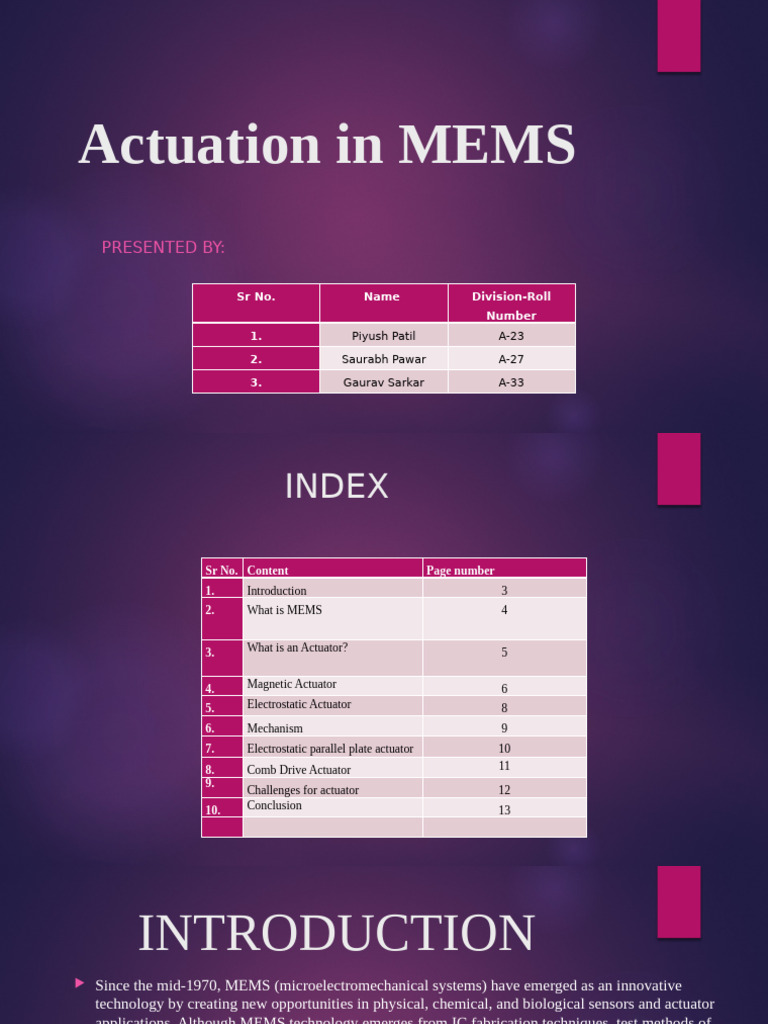 Actuation in MEMS ppt | PDF | Electricity | Electromagnetism