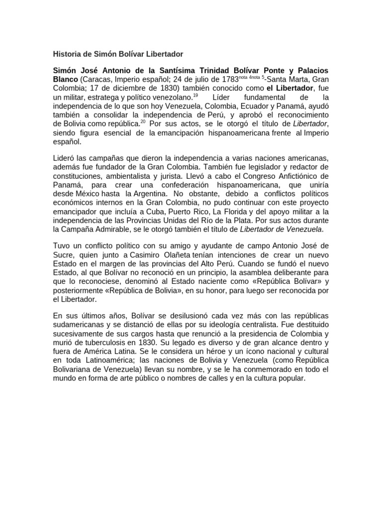 Simón Bolívar: El Libertador de América | PDF