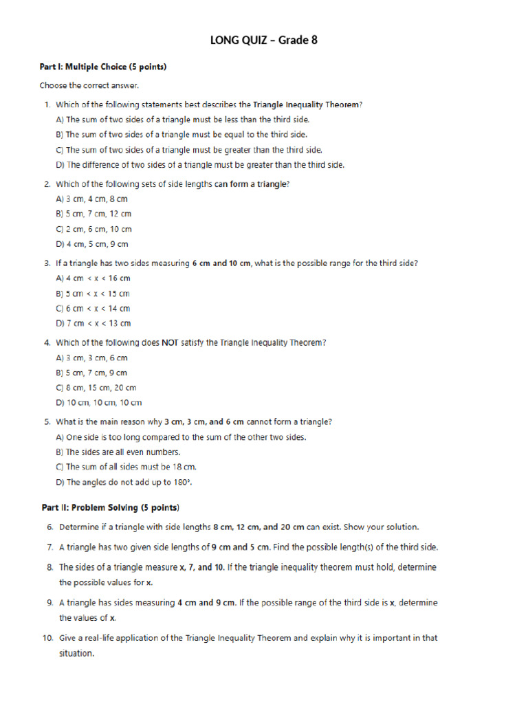 LONG QUIZ 4th Quarter Grade 8 | PDF