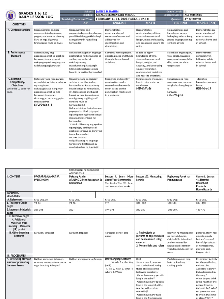 Dll All Subjects 2 q4 w1 d4 | PDF