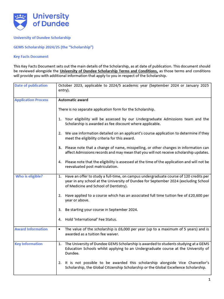 GEMS Scholarship 2024/25 Details | PDF | Undergraduate Education ...
