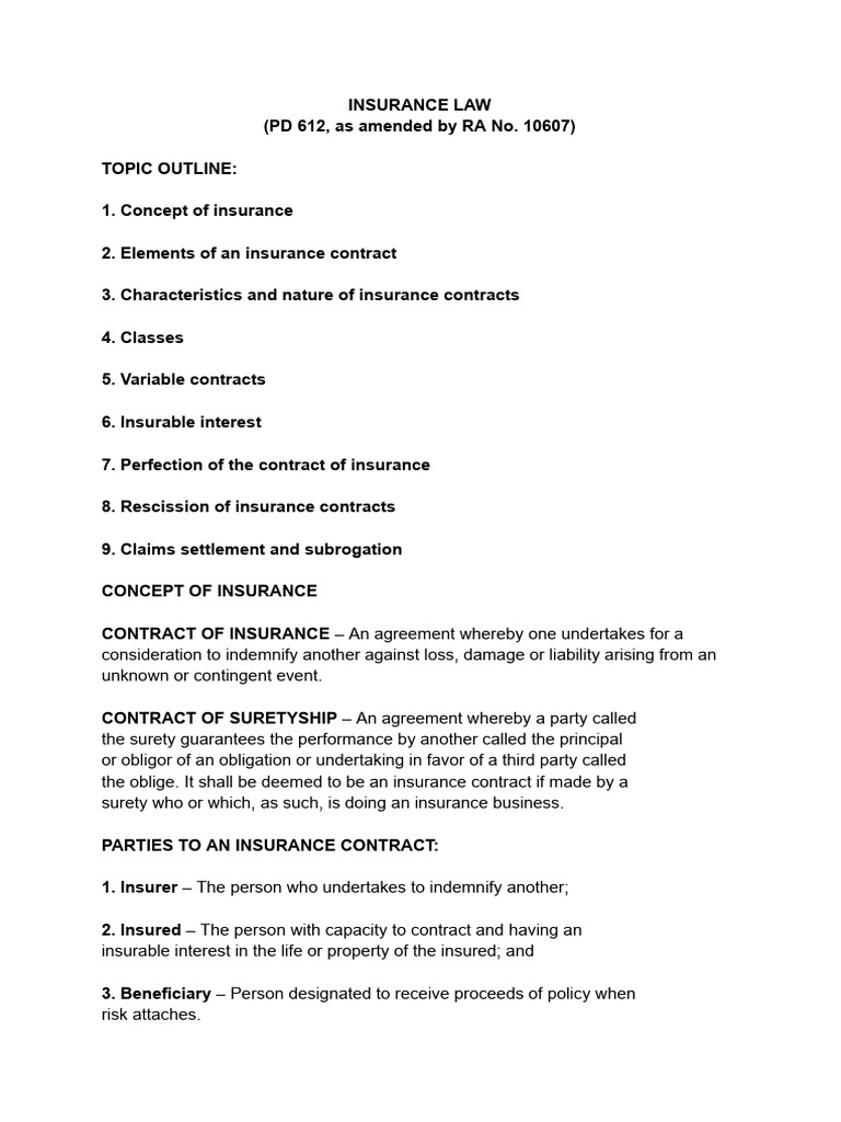 Overview of Insurance Law Elements | PDF | Insurance | Indemnity