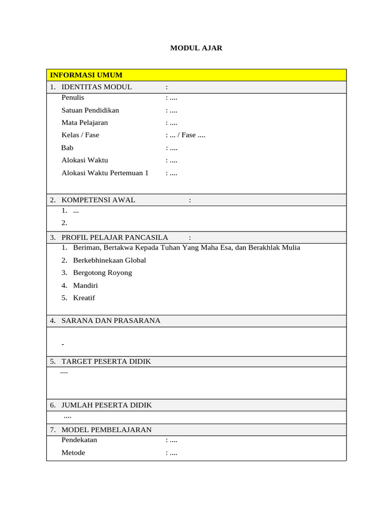Template Modul Ajar | PDF