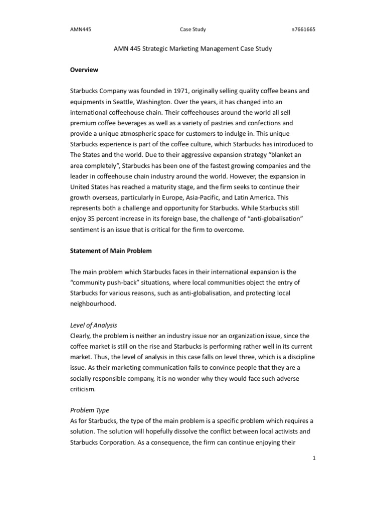 AMN 445 Strategic Marketing Management Starbucks Case Study | PDF
