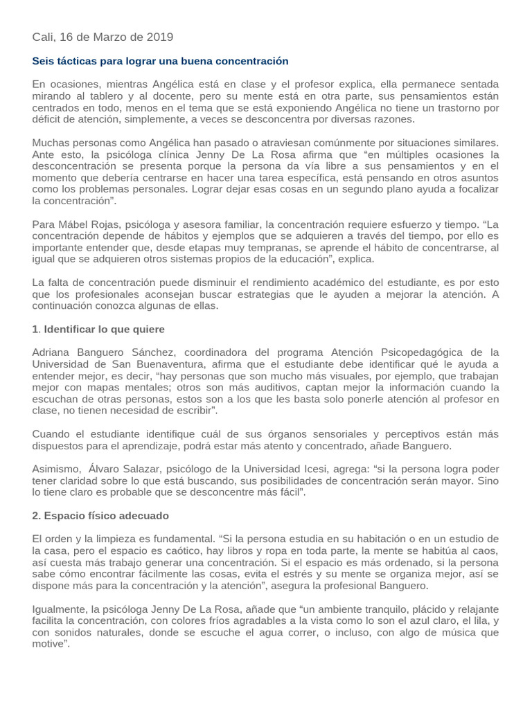Tips para Concentrarse en Clases | PDF | Atención | Pensamiento