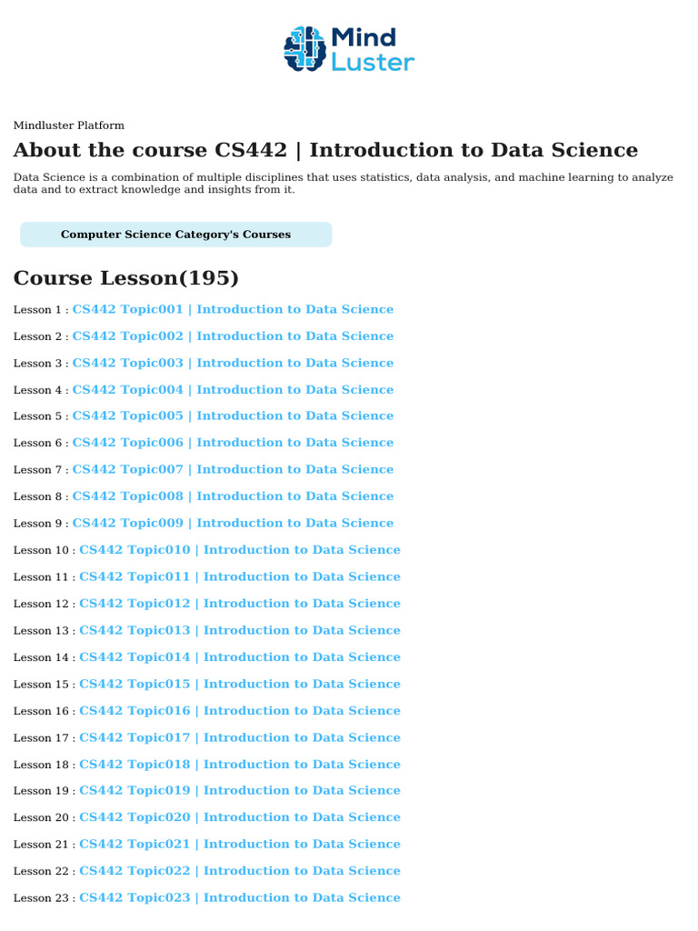 CS442 - Introduction To Data Science Course Content | PDF | Science | Data Management