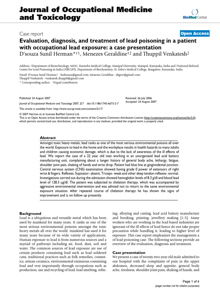 Lead Poisoning Case Study and Treatment | PDF | Lead | Medical Specialties