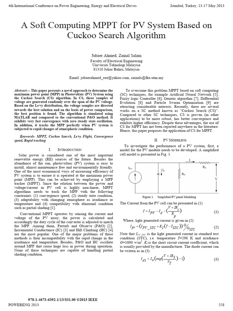 Cuckoo Search MPPT for PV Systems | PDF | Photovoltaics | Electronics
