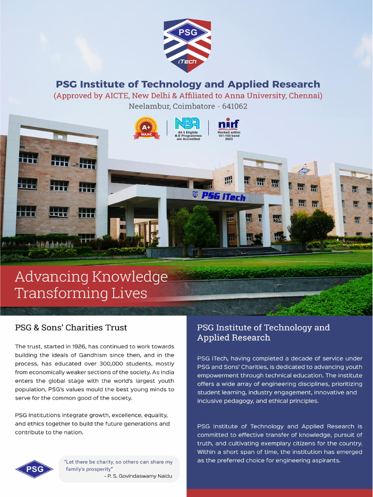PSG ITech Admission Brochure 2024 25 | PDF